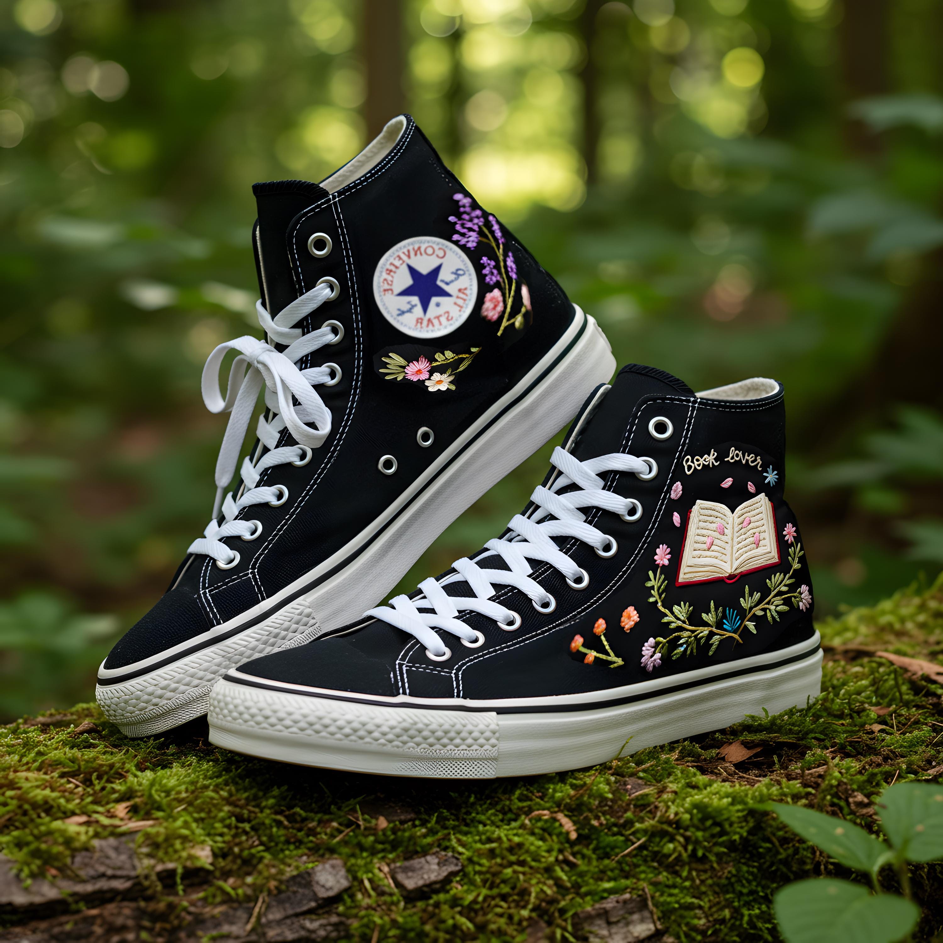 Embroidered Floral Converse: Book Lover High Top Sneakers - Etsy