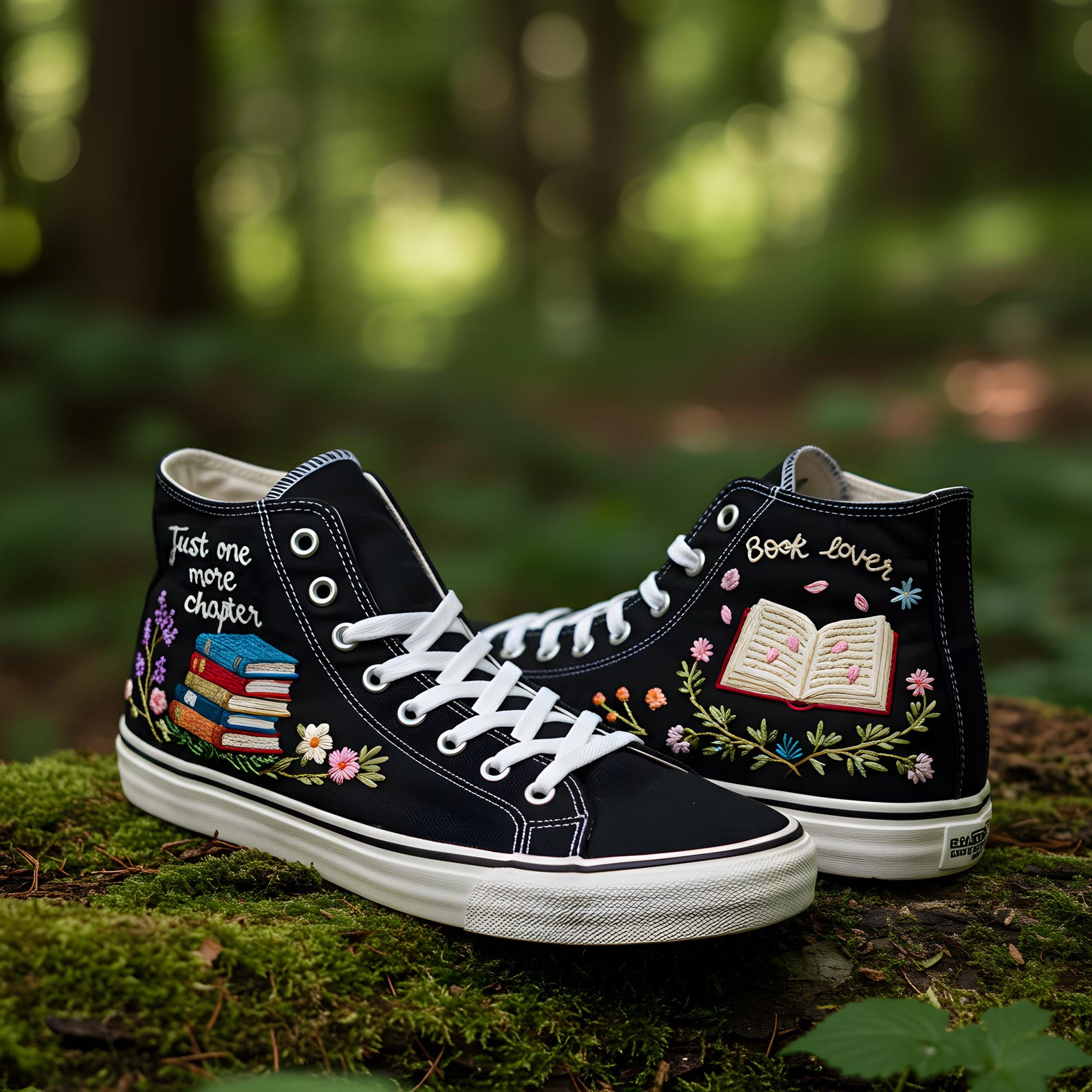 Embroidered Floral Converse: Book Lover High Top Sneakers - Etsy