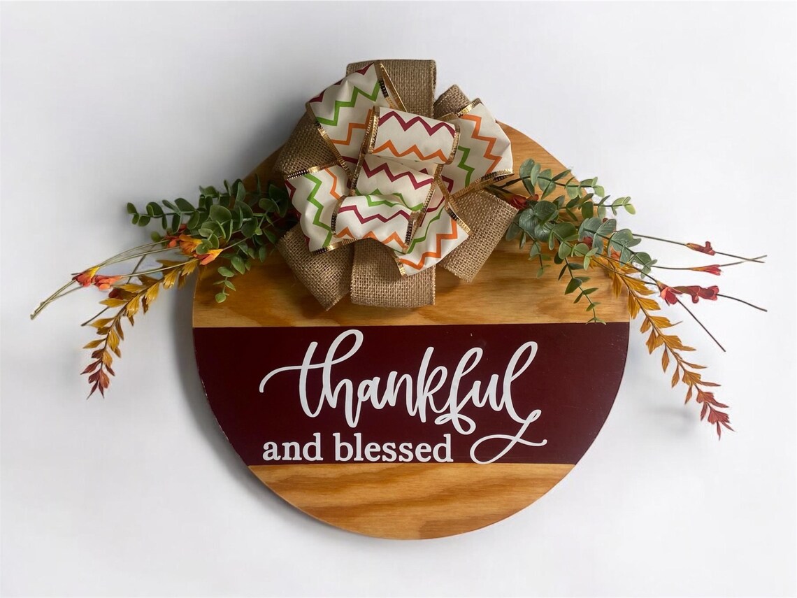 Thanksgiving Door Hanger Thankful and Blessed Fall - Etsy