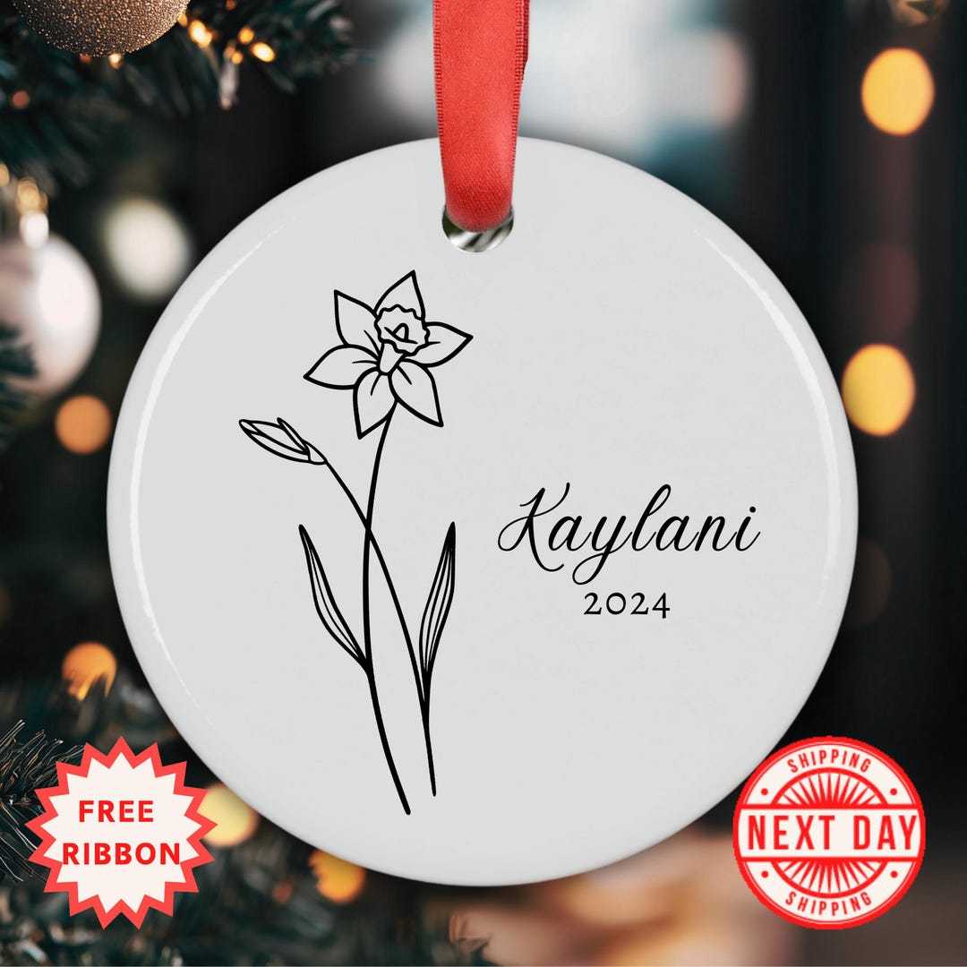 Custom Birth Flower Ornament, Birth Flower Gift, Personal Ornament ...