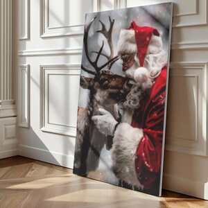 Santa Claus With Reindeer Canvas Art, Christmas Wall Decor, Painting ...