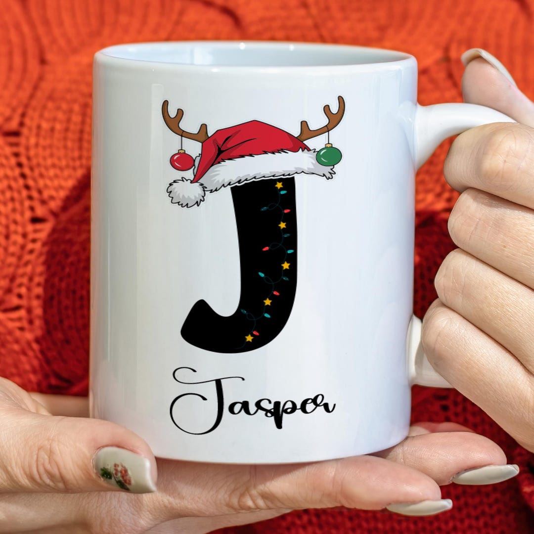 Customizable Christmas Letter Mug, Custom Initial Mug, Coffee Lover Mug ...