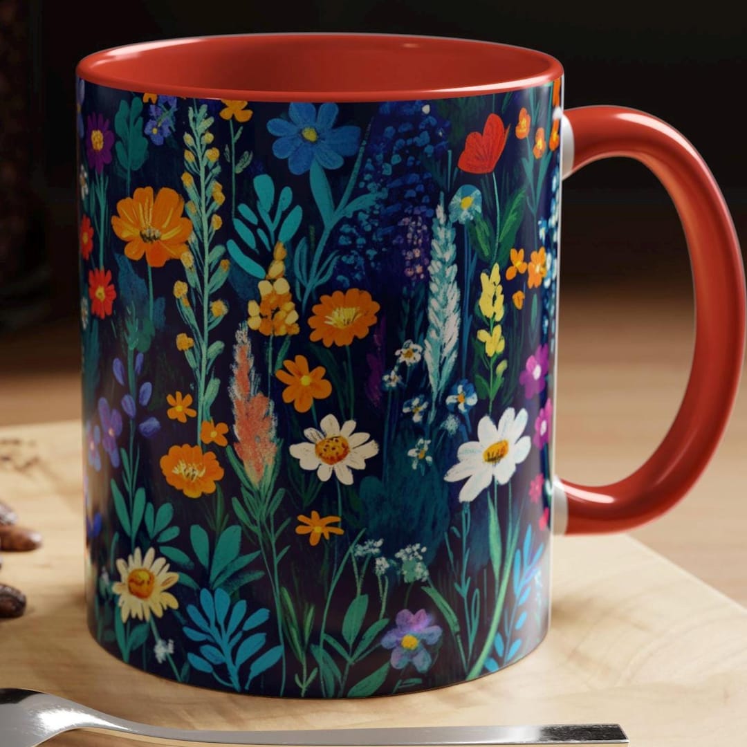 Floral Accent Mug - Garden Theme Coffee Cup, Botanical Design Tea Mug ...