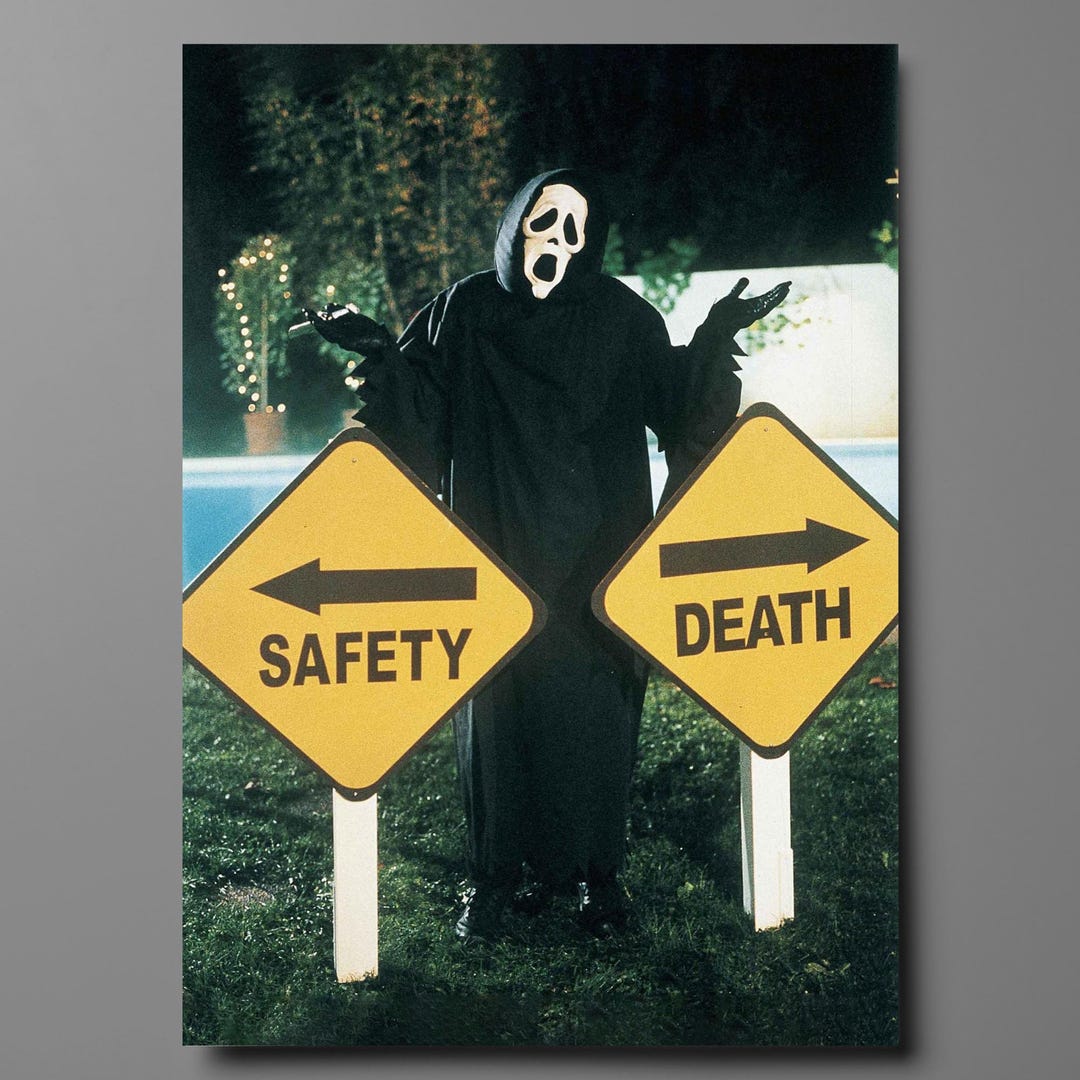 Scary Movie Scream Ghostface Poster safety or Death Funny Horror Scene ...