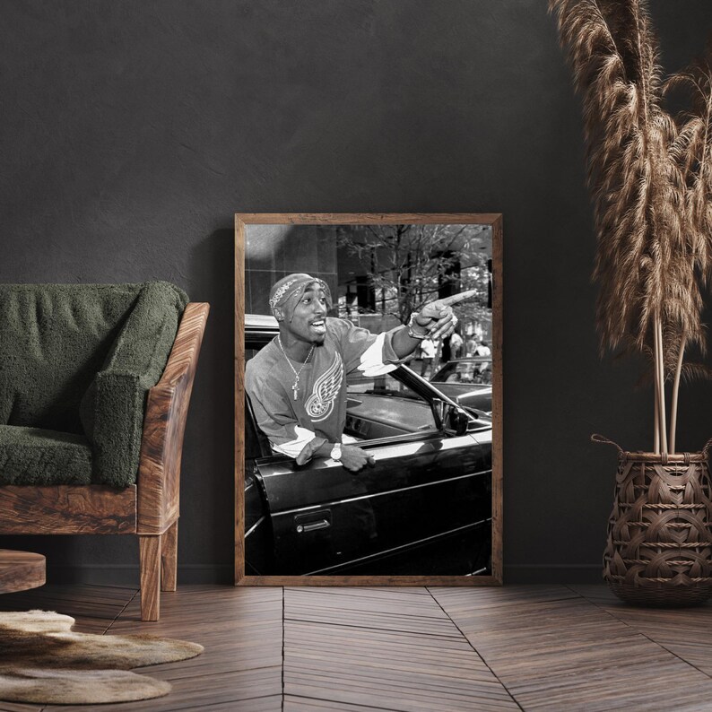 2pac Poster Iconic Tupac Shakur Pointing From Car Black & White Hip Hop ...