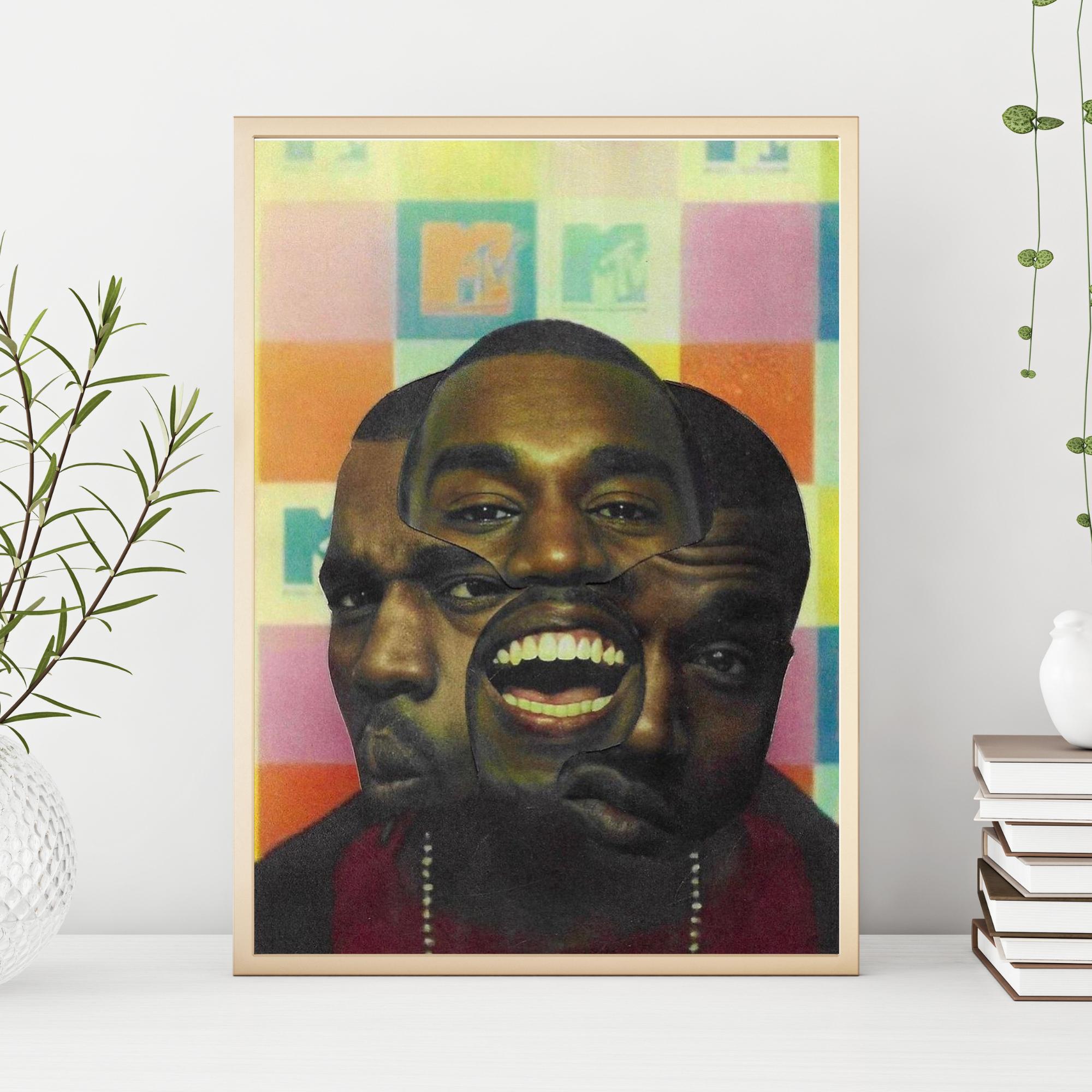 Kanye West Collage Art Poster MTV VMA Kanye Multi-face Abstract Art Rap ...