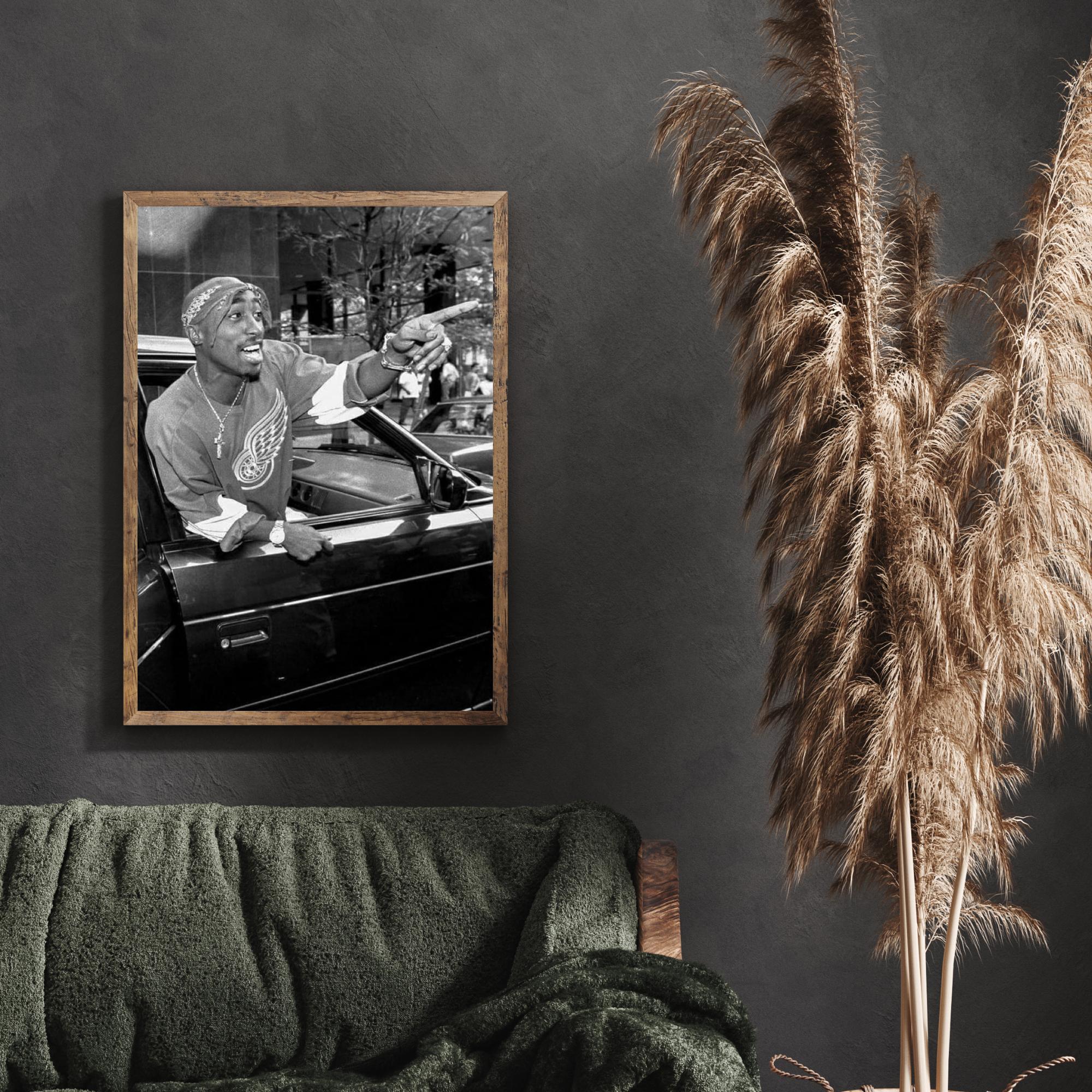 2pac Poster Iconic Tupac Shakur Pointing From Car Black & White Hip Hop ...