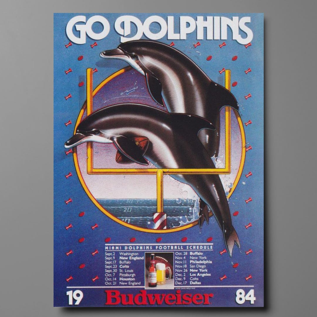Rare 1984 Miami Dolphins Budweiser NFL Poster Vintage Dolphins Football ...