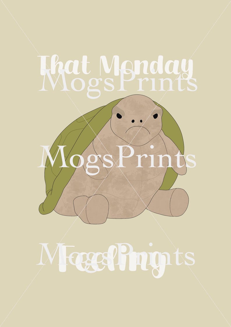 That Monday Feeling Turtle Plush Inspired Digital Art, Digital Print ...