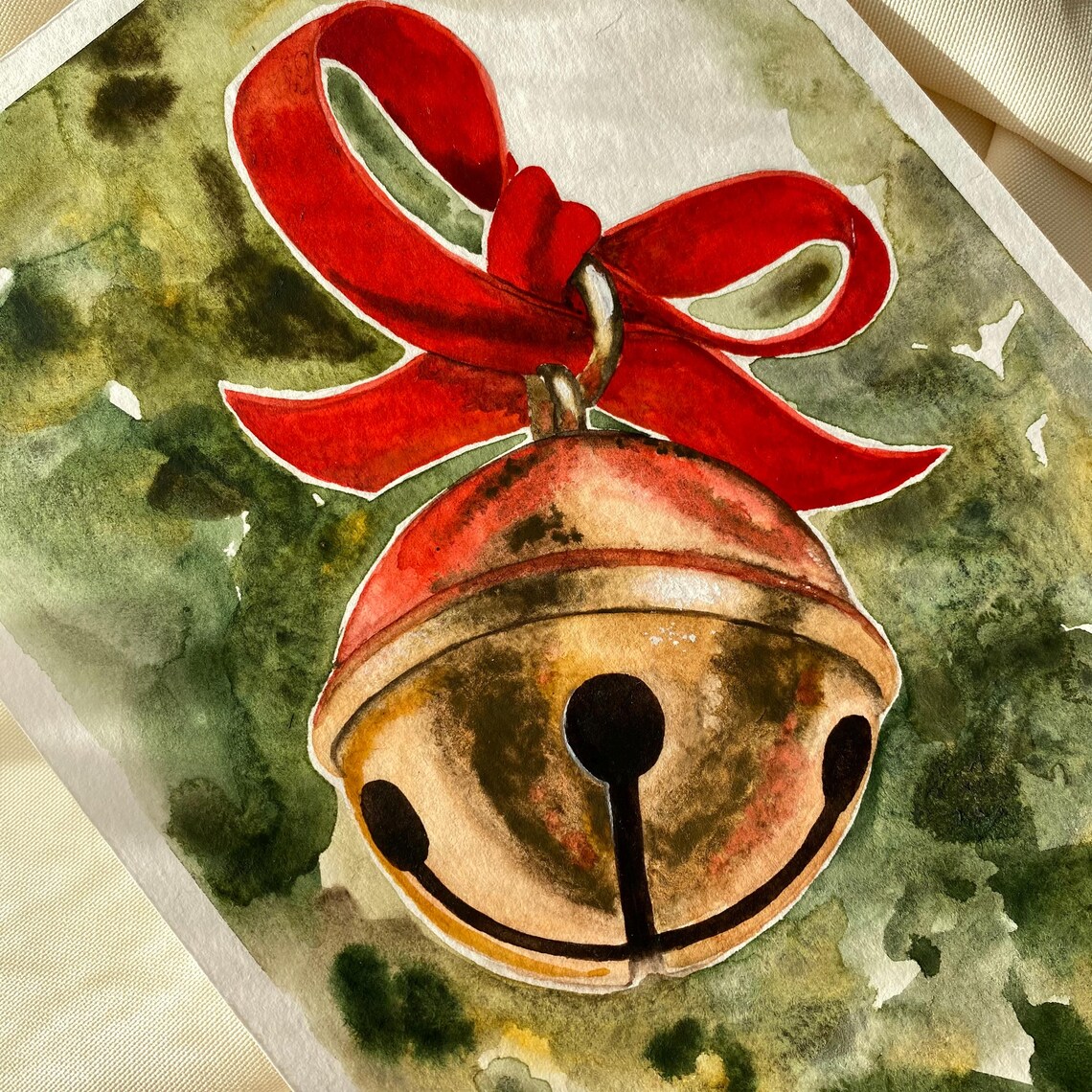 Christmas Bell Watercolor | Hand-painted Holiday Wall Art | Festive ...