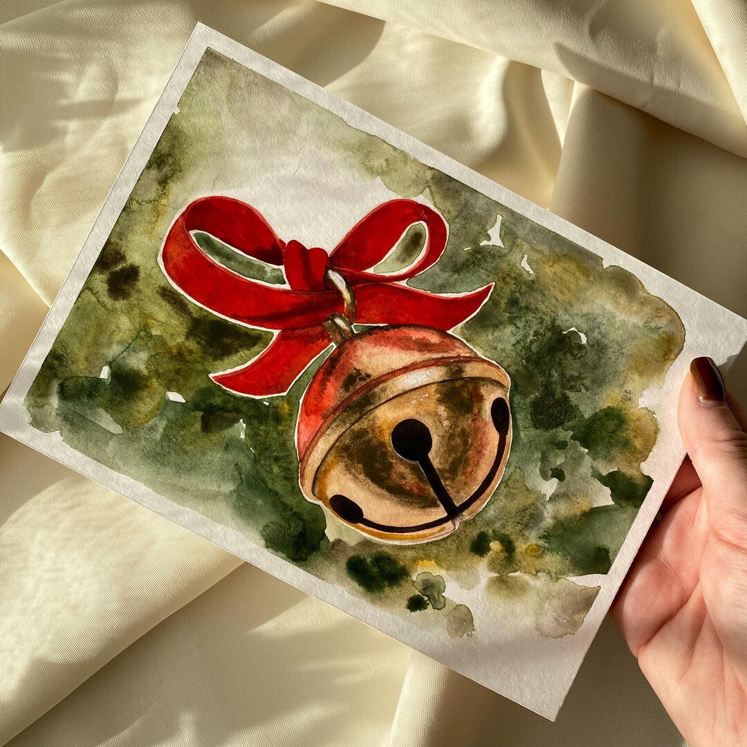 Christmas Bell Watercolor | Hand-painted Holiday Wall Art | Festive ...