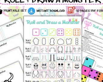 Roll a Monster Drawing Dice Game - Etsy