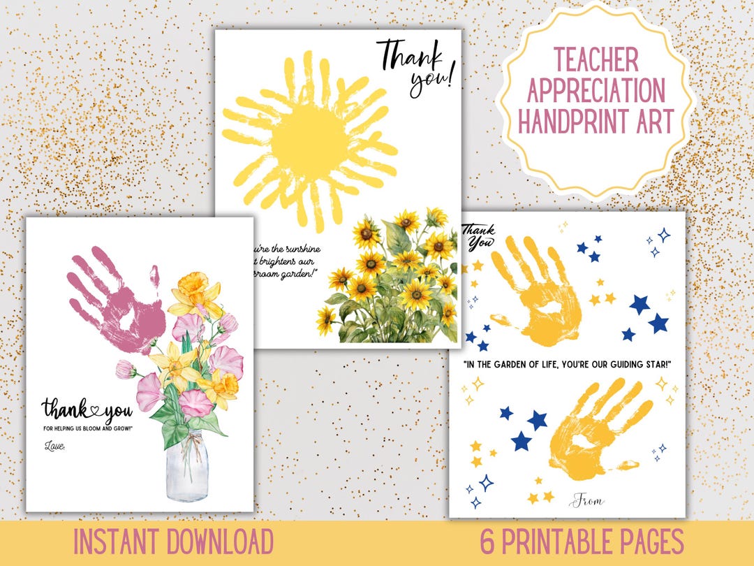 Digital Printable Kids Handprint Art Activity Teacher Appreciation Pain ...