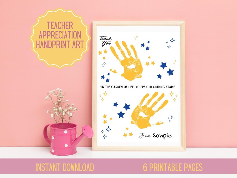 Digital Printable Kids Handprint Art Activity Teacher Appreciation Pain ...