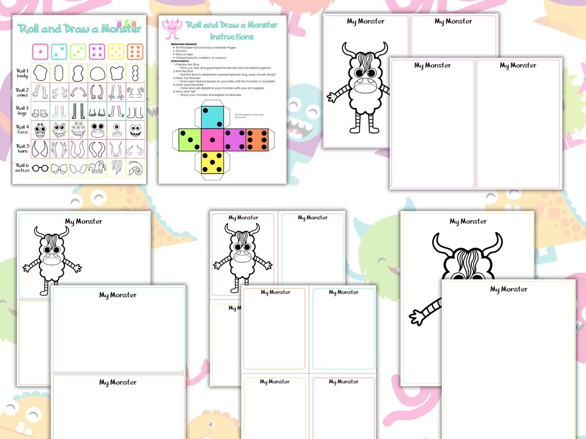 Digital Printable Kids Activitity Roll and Draw a Monster Activity ...