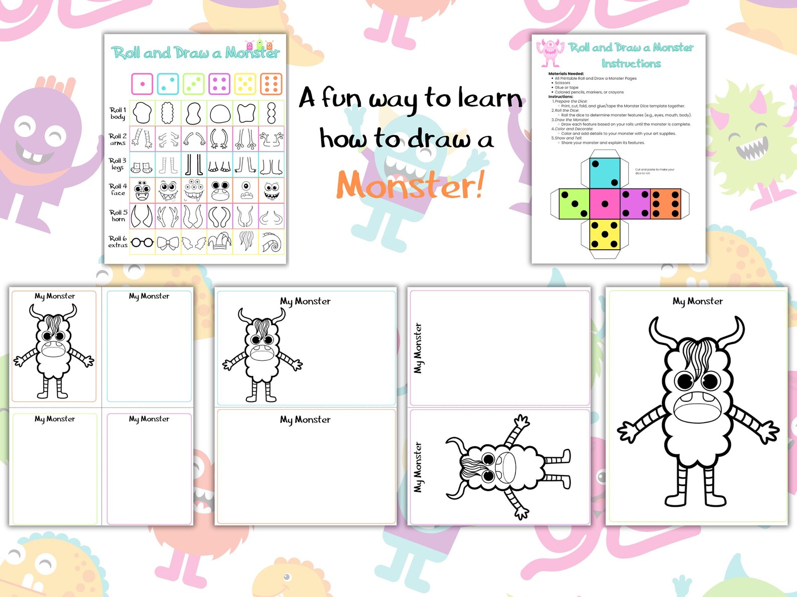 Digital Printable Kids Activitity Roll and Draw a Monster Activity ...