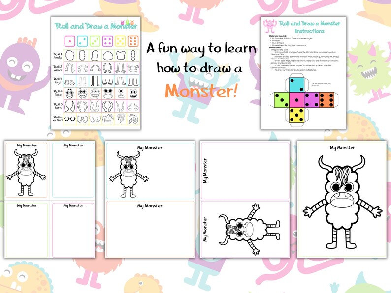 Digital Printable Kids Activitity Roll and Draw a Monster Activity ...