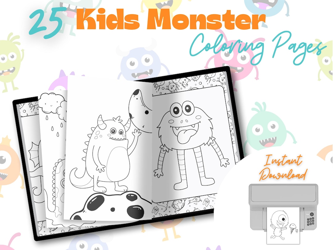 Digital Printable Kids Monster Coloring Pages Instant Download Sheets ...