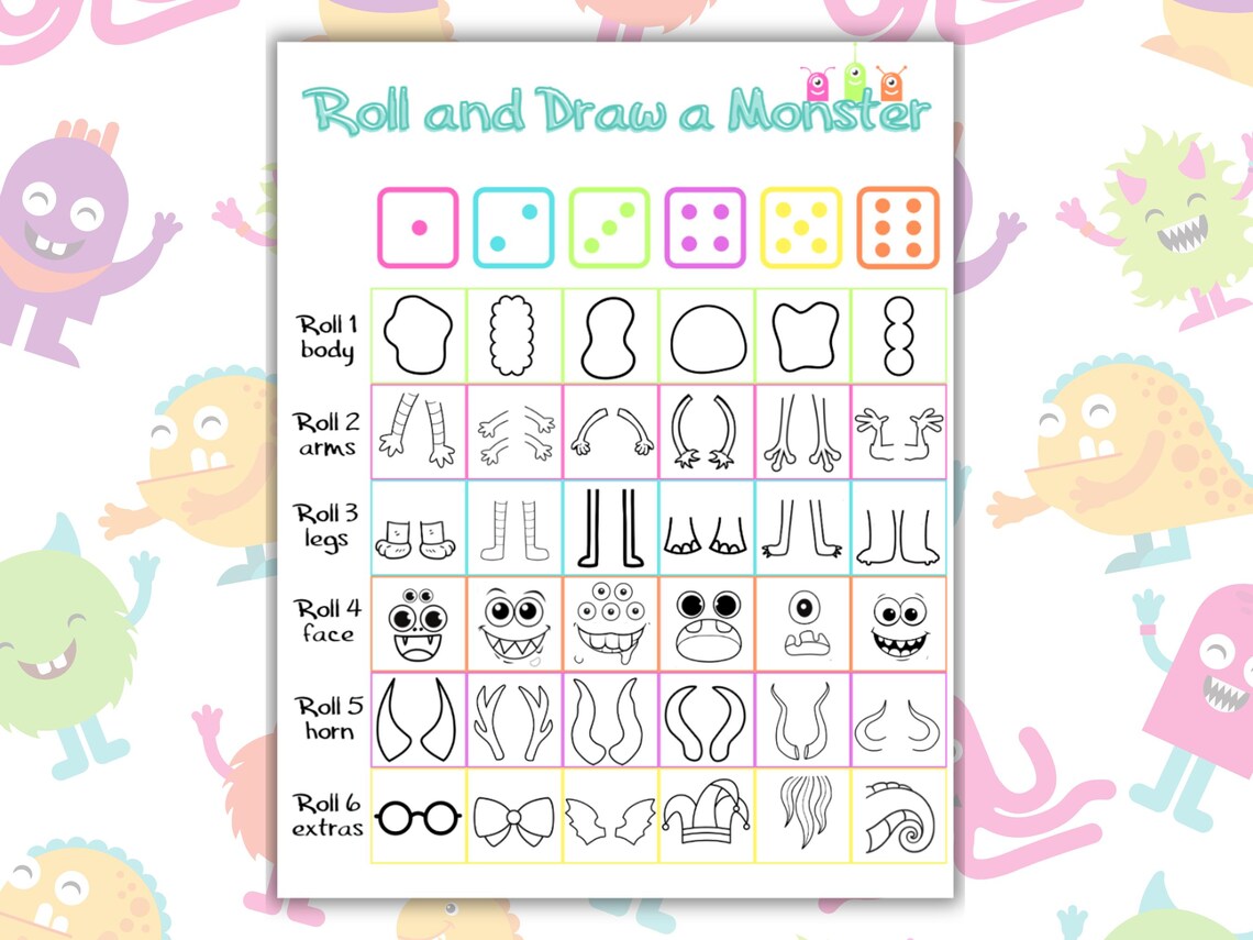 Digital Printable Kids Activitity Roll and Draw a Monster Activity ...