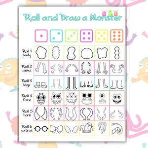 Digital Printable Kids Activitity Roll and Draw a Monster Activity ...