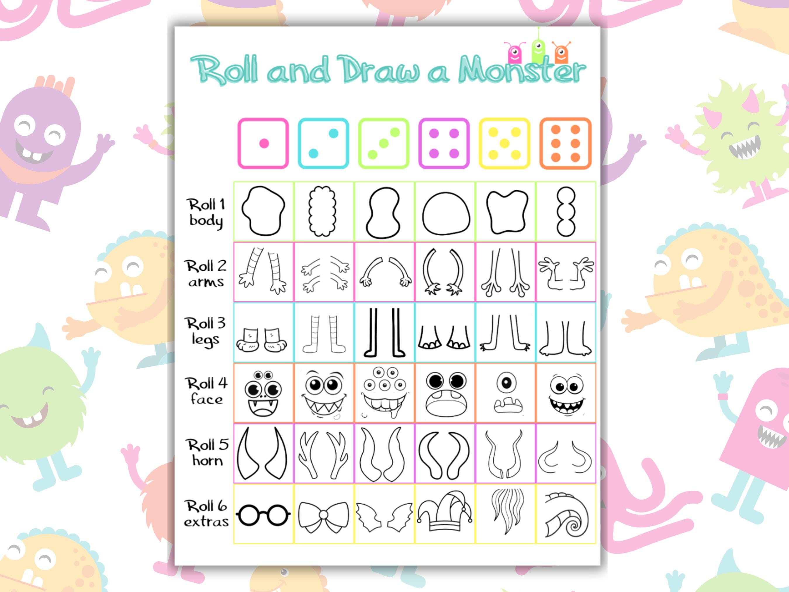 Digital Printable Kids Activitity Roll and Draw a Monster Activity ...