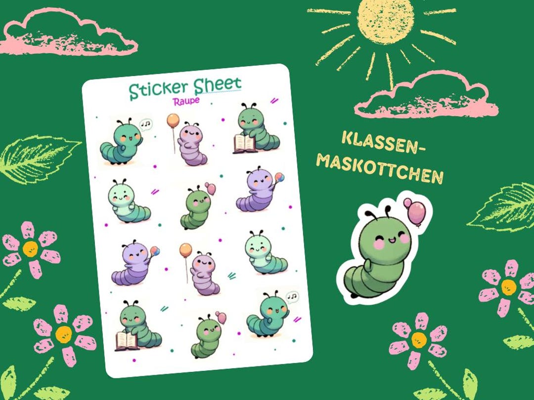 Caterpillar Sticker Sheet Cute, Adorable Animal Stickers for Kids and ...