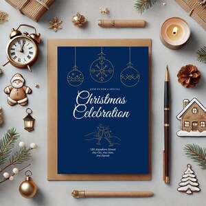 Navy Blue Christmas Party Invitation Card | Elegant Holiday Celebration ...