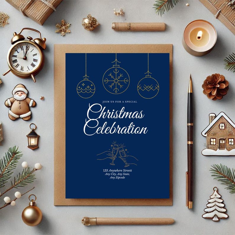 Navy Blue Christmas Party Invitation Card | Elegant Holiday Celebration ...