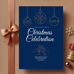Navy Blue Christmas Party Invitation Card | Elegant Holiday Celebration ...