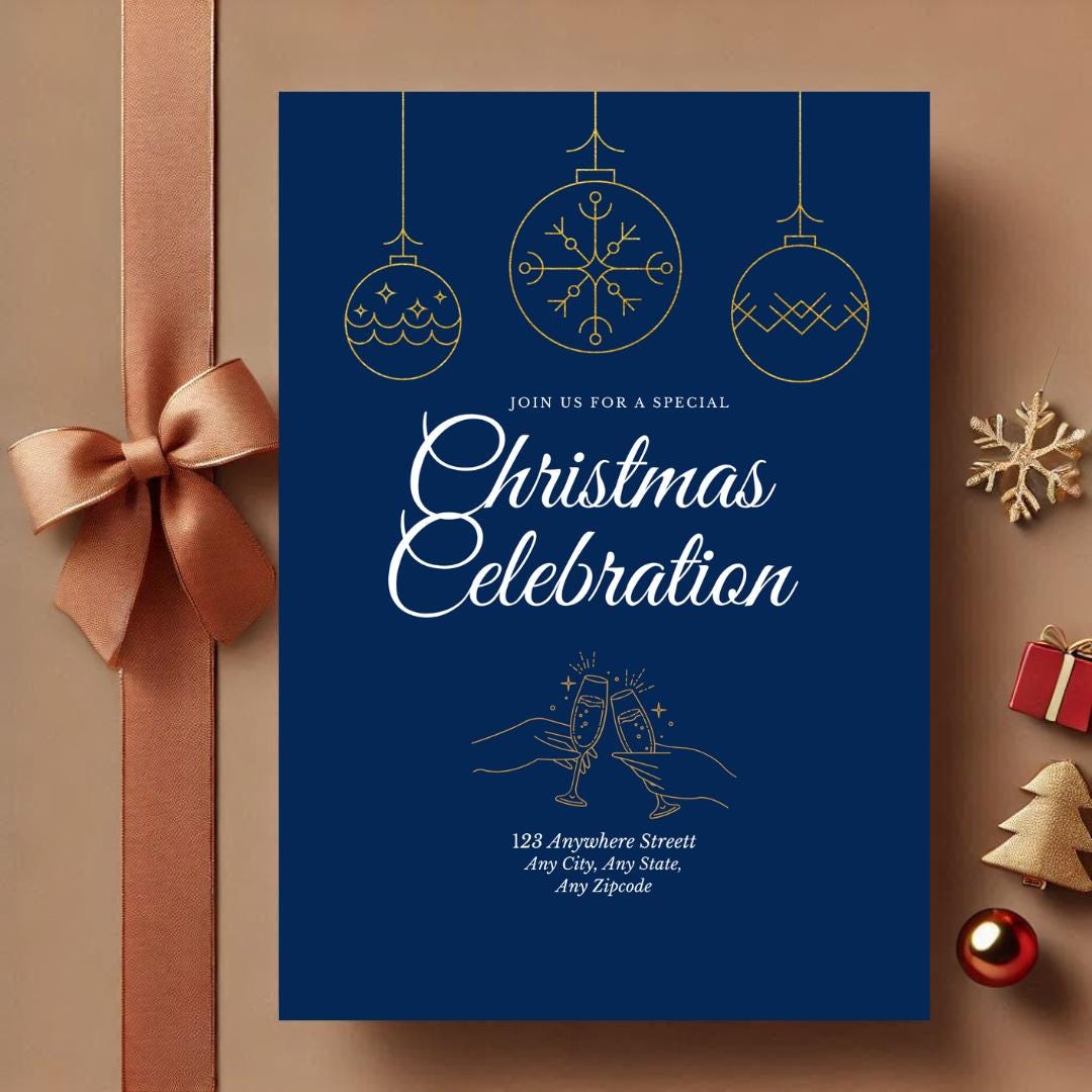 Navy Blue Christmas Party Invitation Card | Elegant Holiday Celebration ...