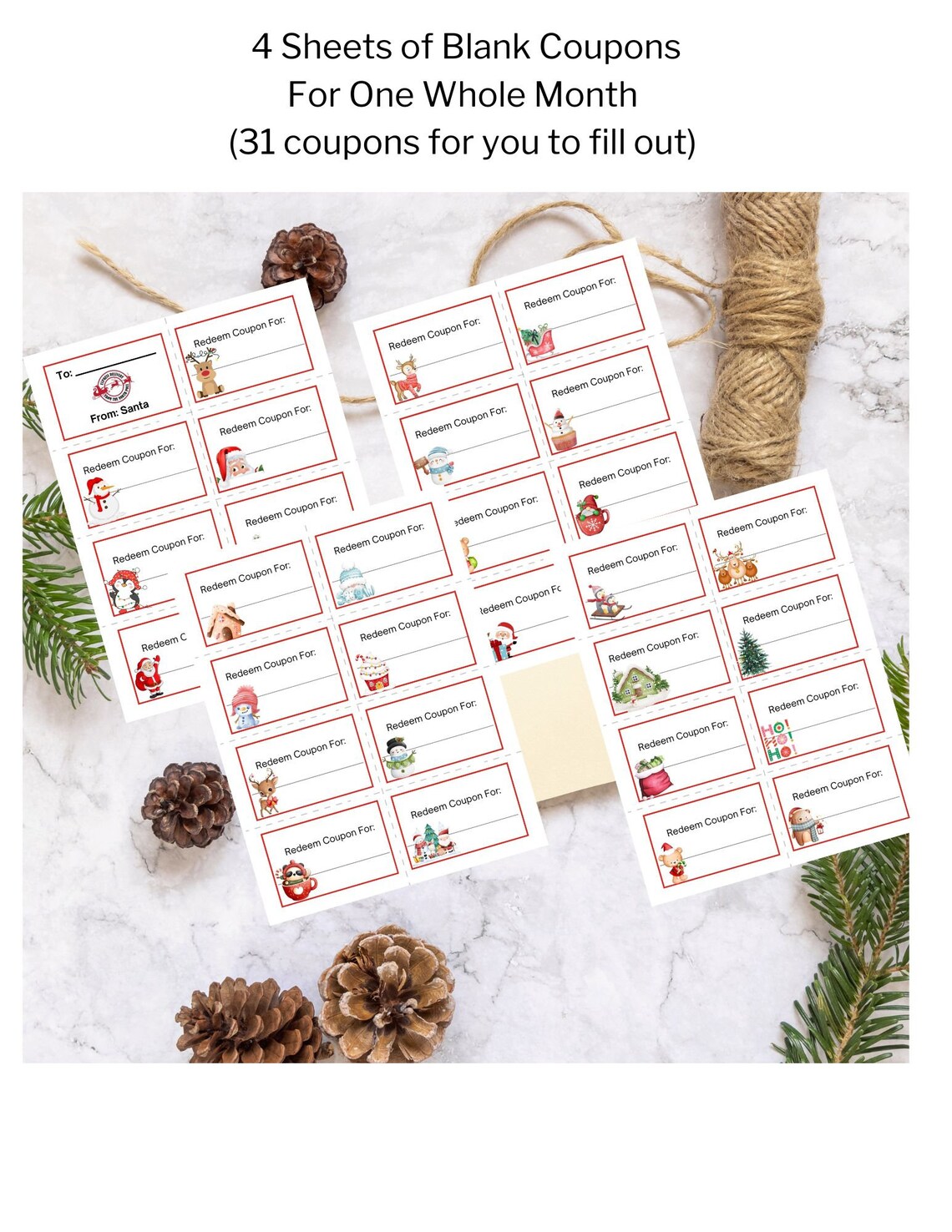 Kids Christmas Coupon Book Printable Reward Coupons | 62 Coupons | Kids ...
