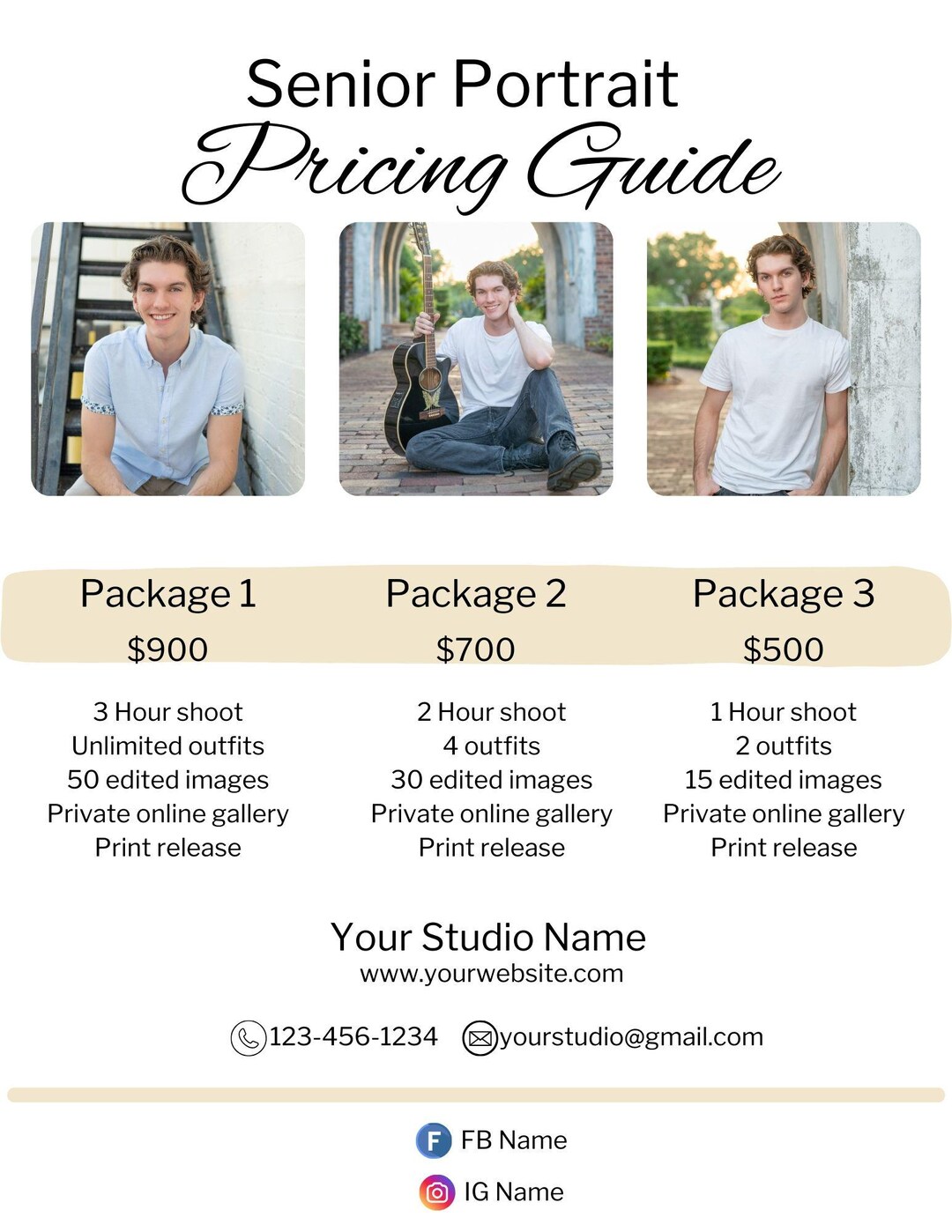High School Senior Photography Pricing Guide Canva Editable Digital ...