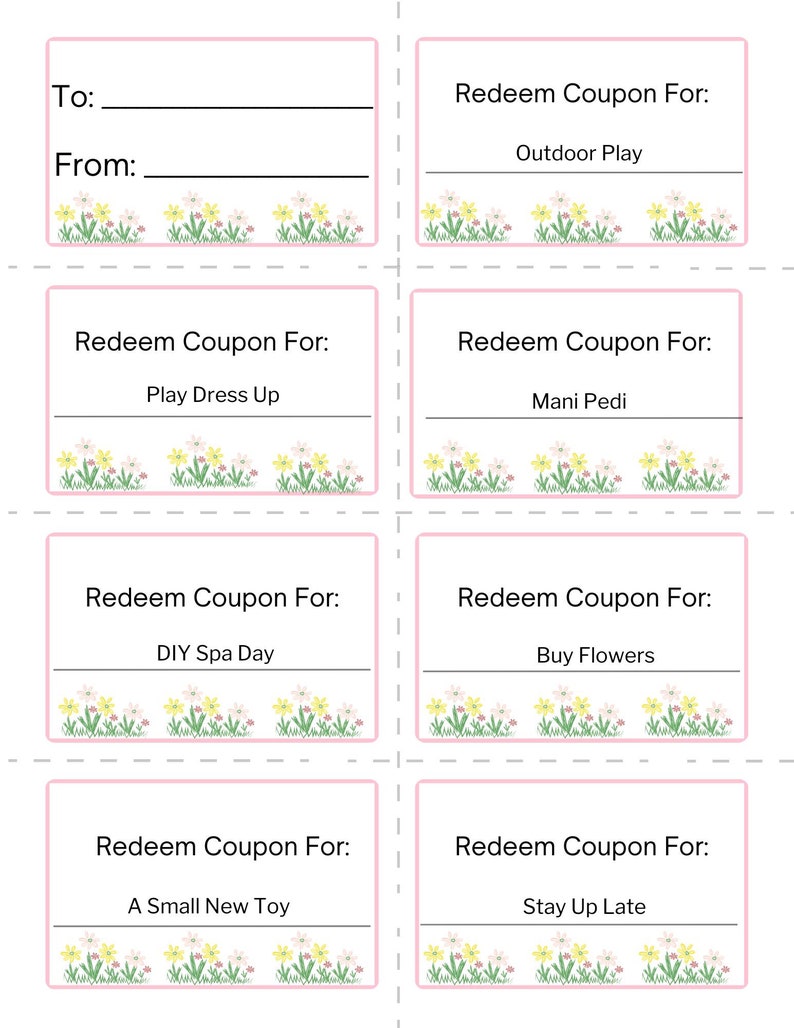 Girl Printable Digital Coupon Book | Fun Kids Redeemable Reward Coupons ...