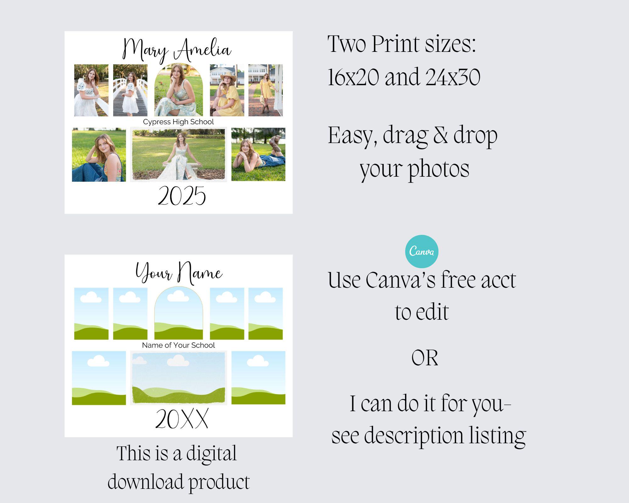 Custom High School Senior Photo Collage Template, Editable College ...