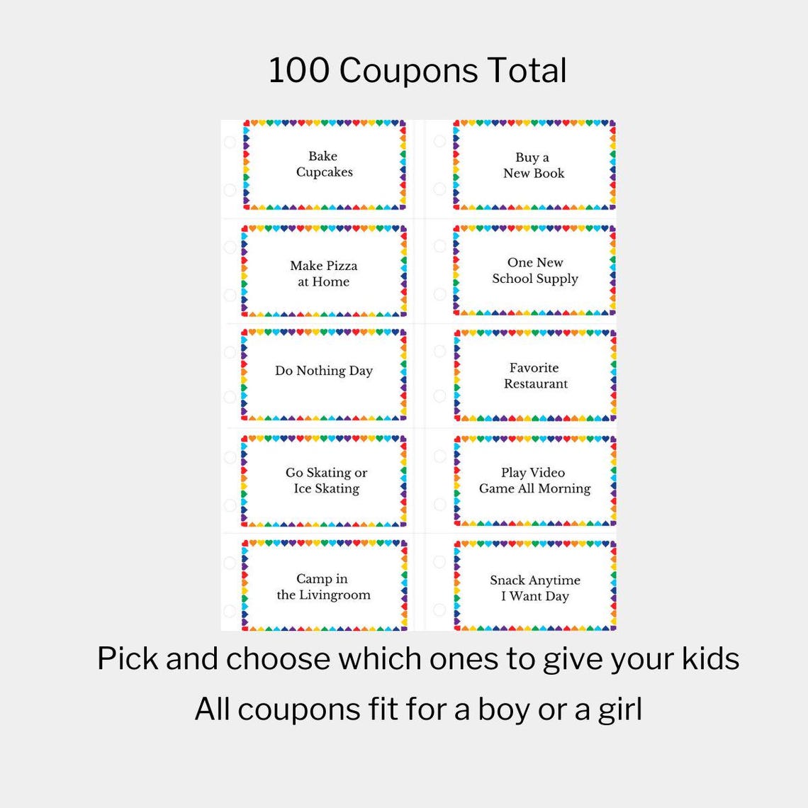 100 Kids Printable Coupon Book Reward DIY| Kids Redeemable Reward ...