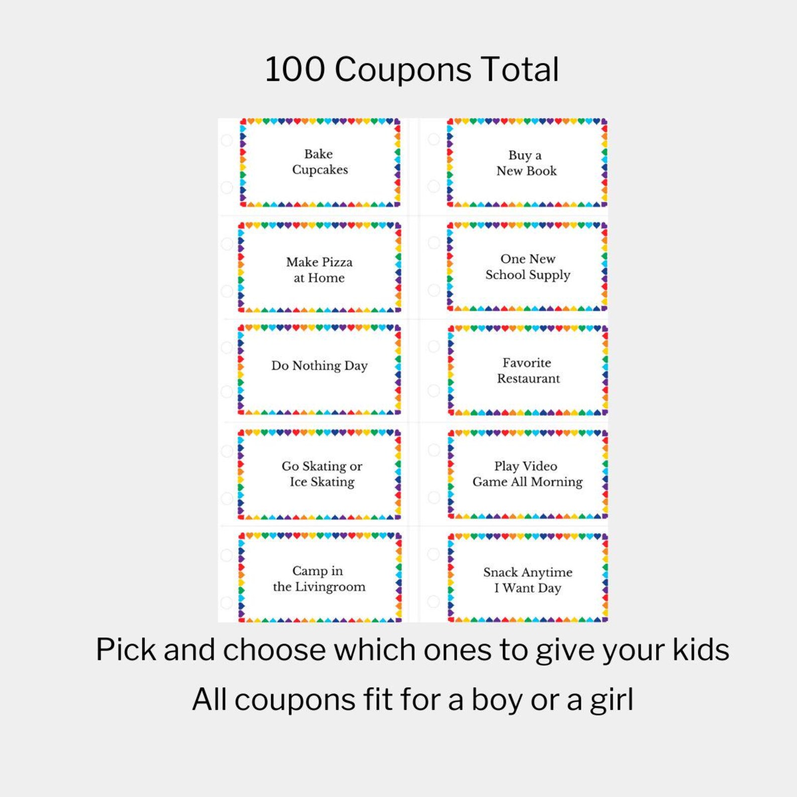 100 Kids Printable Coupon Book Reward DIY| Kids Redeemable Reward ...