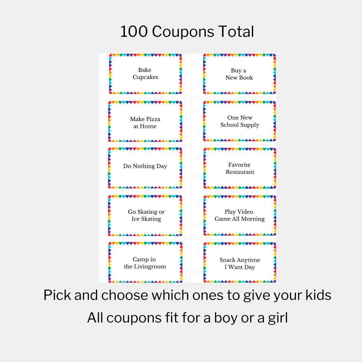100 Kids Printable Coupon Book Reward DIY| Kids Redeemable Reward ...