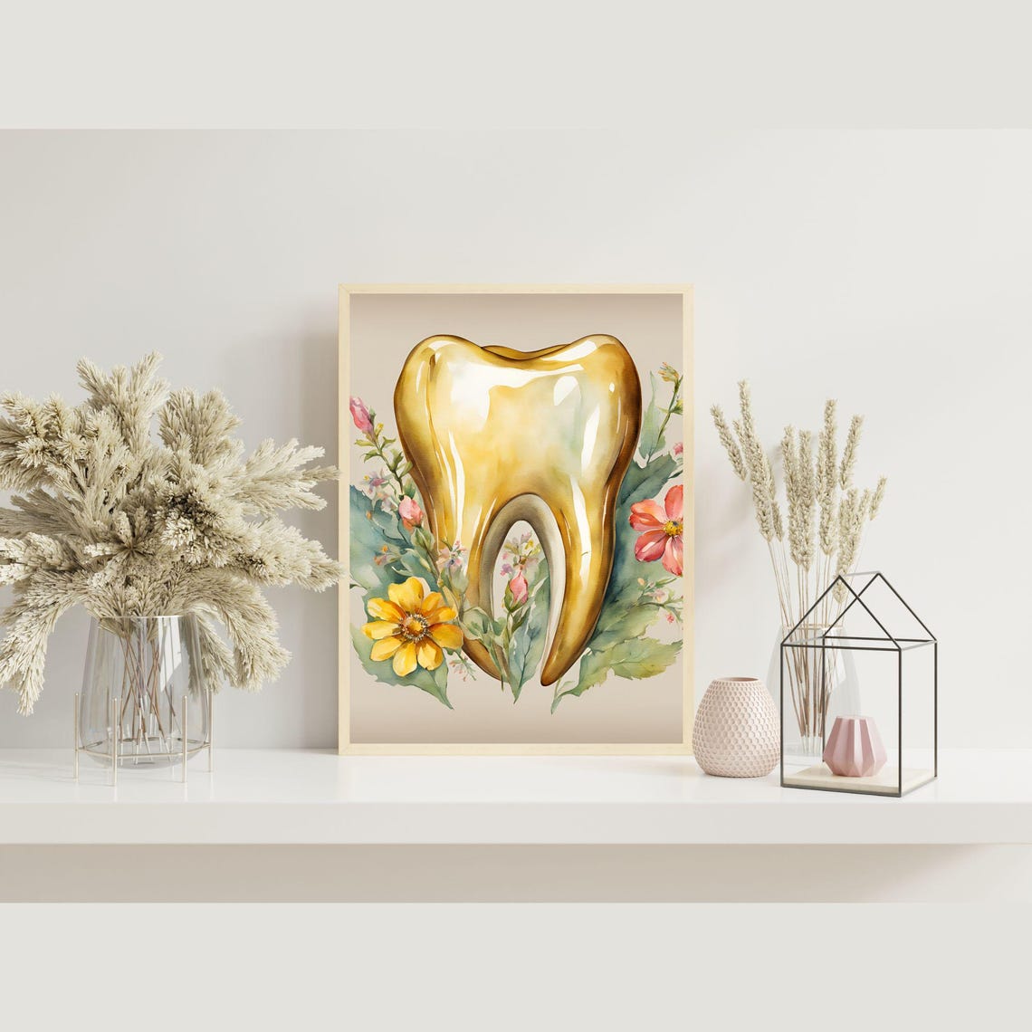 Watercolor Dental Office Gold Tooth Wall Art Decor Printable ...