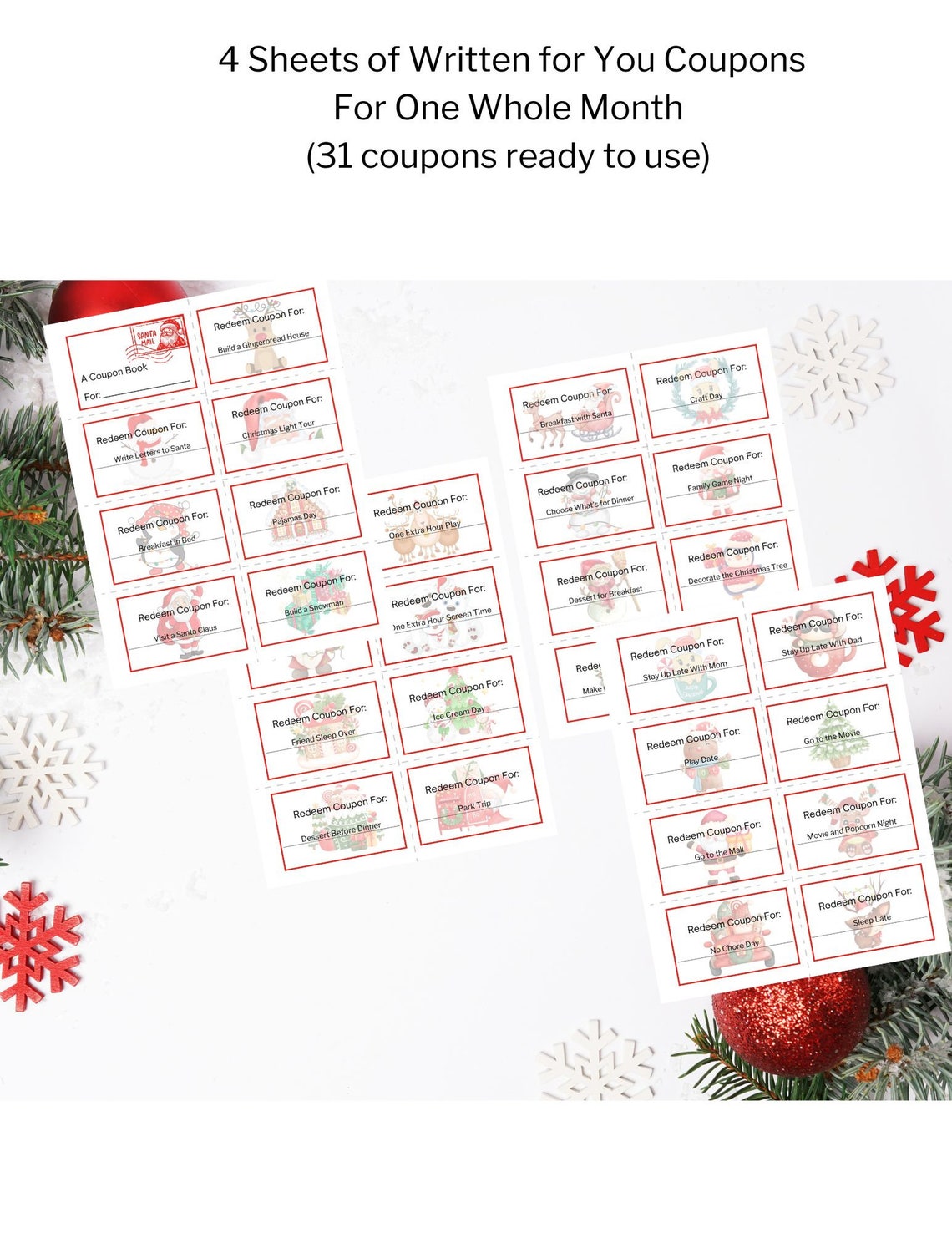 Kids Christmas Coupon Book Printable Reward Coupons | 62 Coupons | Kids ...
