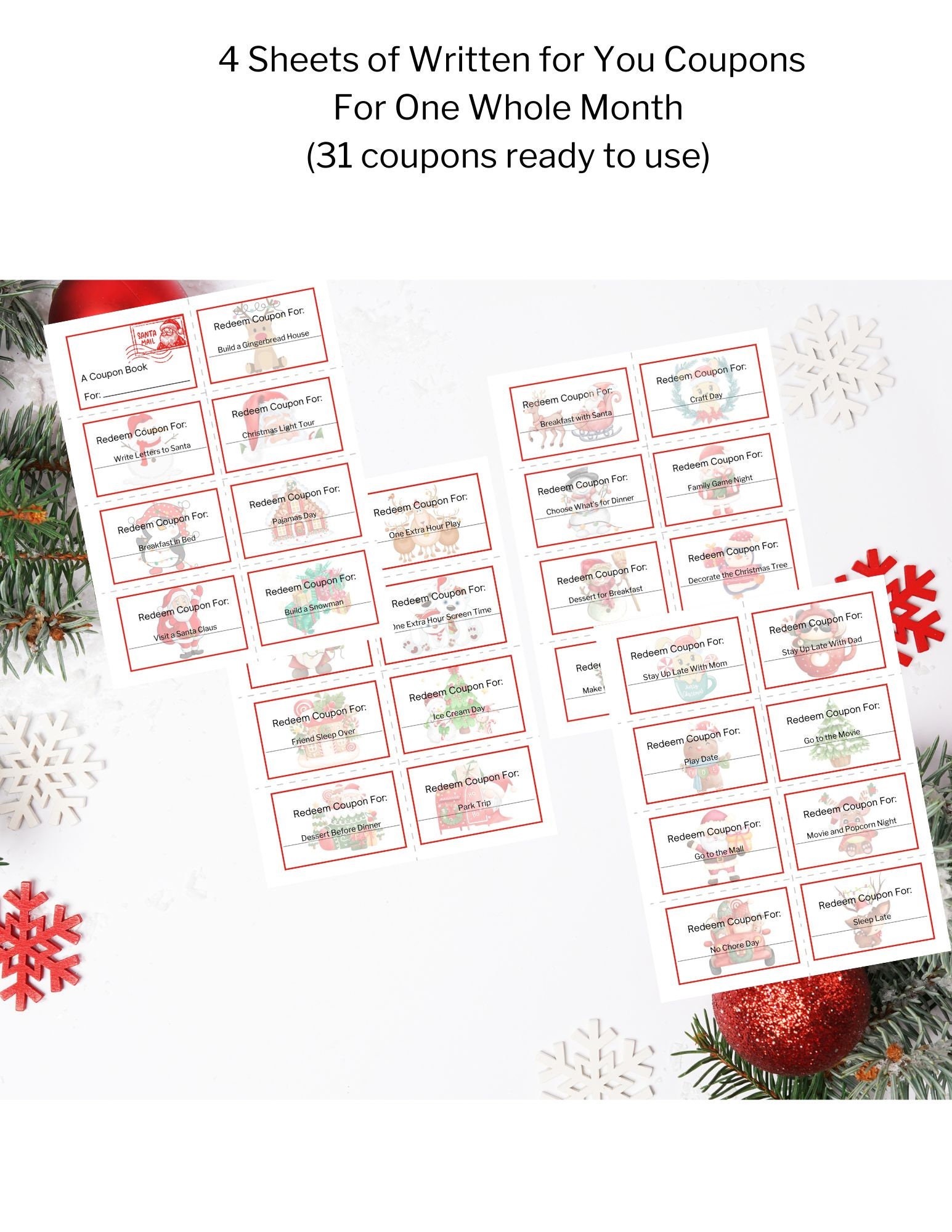 Kids Christmas Coupon Book Printable Reward Coupons | 62 Coupons | Kids ...