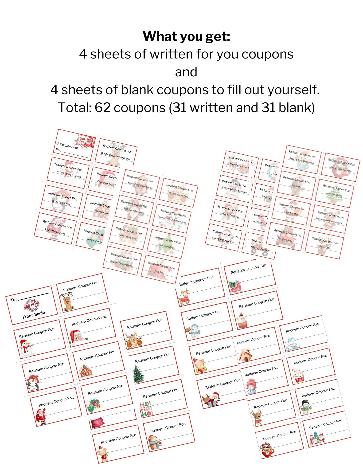 Kids Christmas Coupon Book Printable Reward Coupons | 62 Coupons | Kids ...
