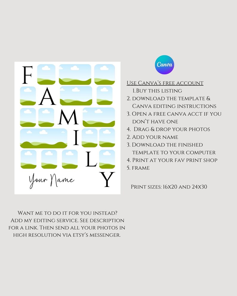 Custom Family Photo Collage Template - Editable Canva Design in 16x20 ...