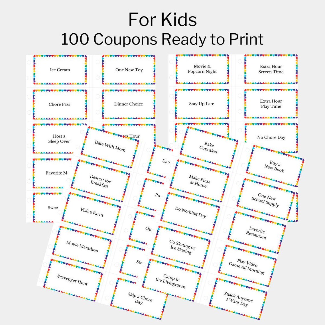 100 Kids Printable Coupon Book Reward DIY| Kids Redeemable Reward ...