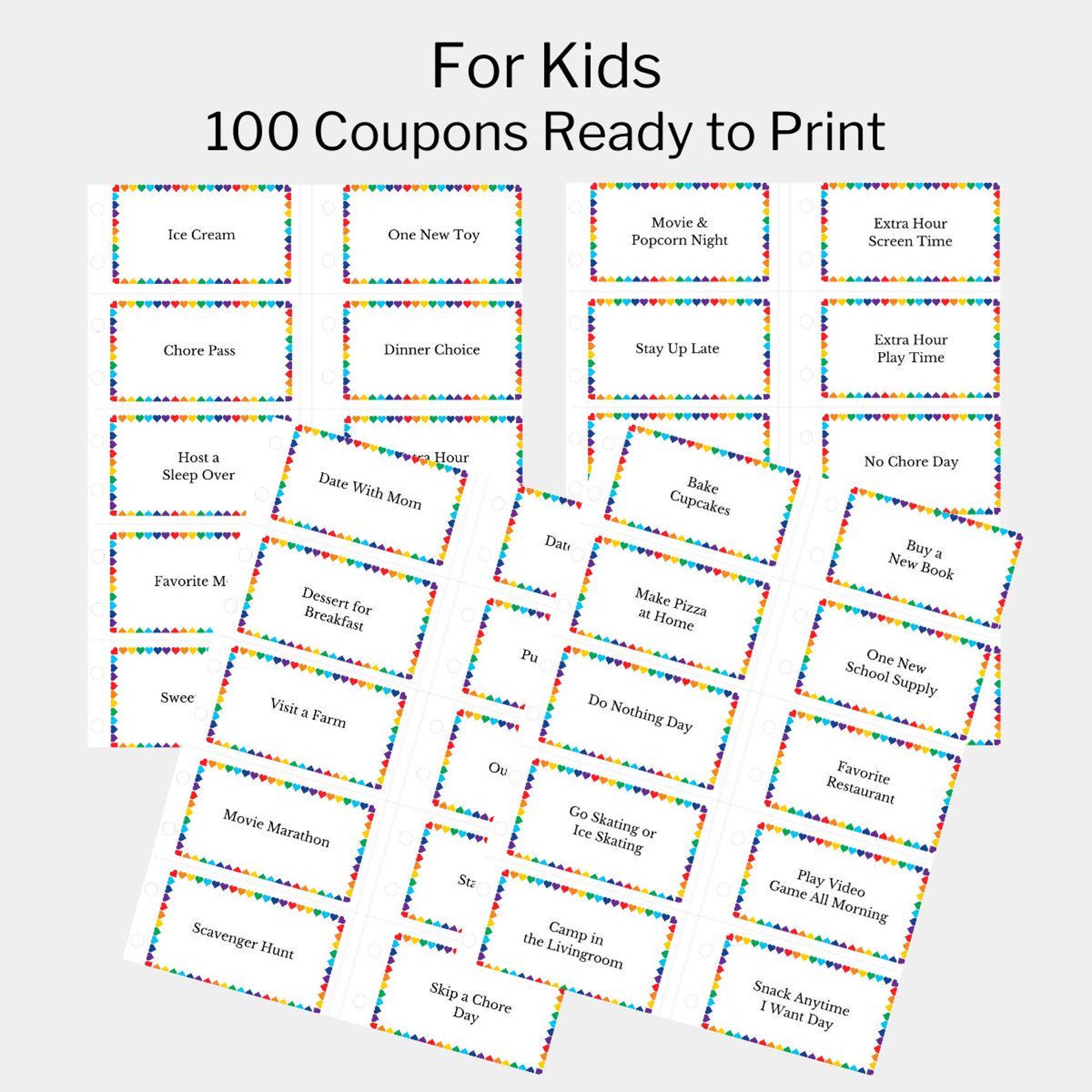 100 Kids Printable Coupon Book Reward DIY| Kids Redeemable Reward ...