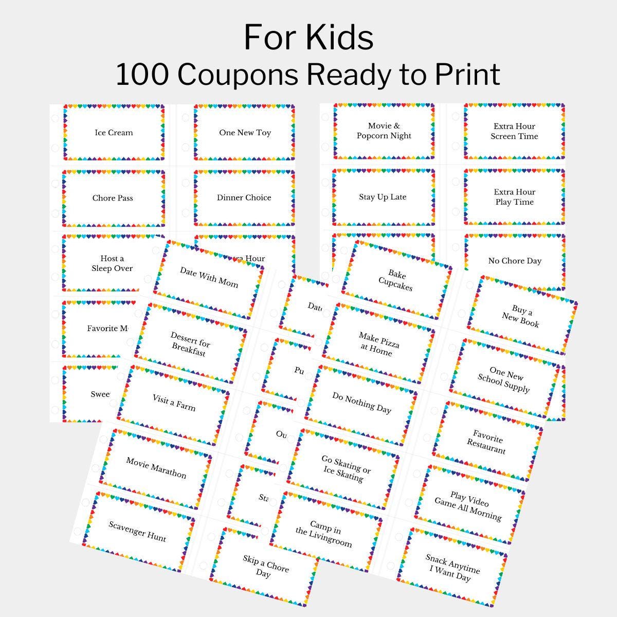 100 Kids Printable Coupon Book Reward DIY| Kids Redeemable Reward ...