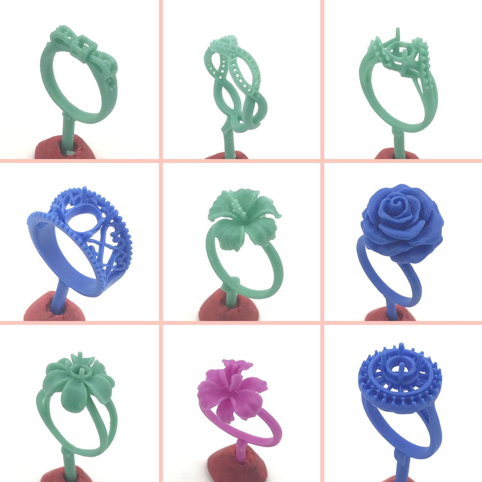9PC Royal Hibiscus Flower, Double Curves Ring Design | Rings Wax ...