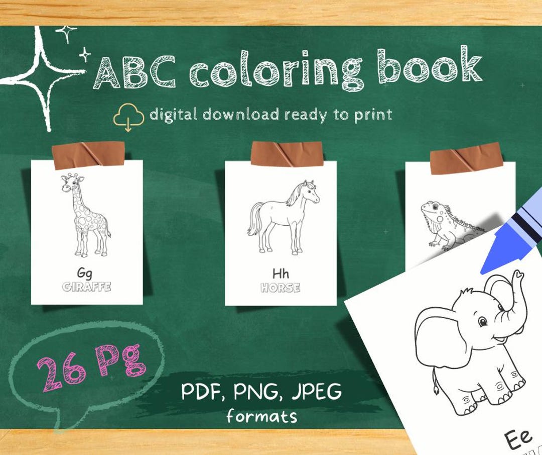 ABC Animal Coloring Book, A-Z Worksheet, 26 Pages, A4 & US Size, PDF ...
