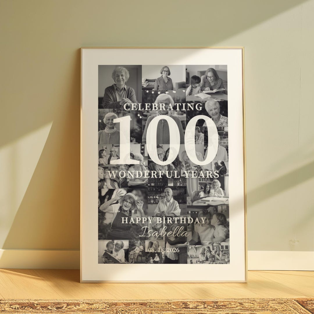 100th Birthday Photo Collage Frame Template, 100th Birthday Gift, 100th ...