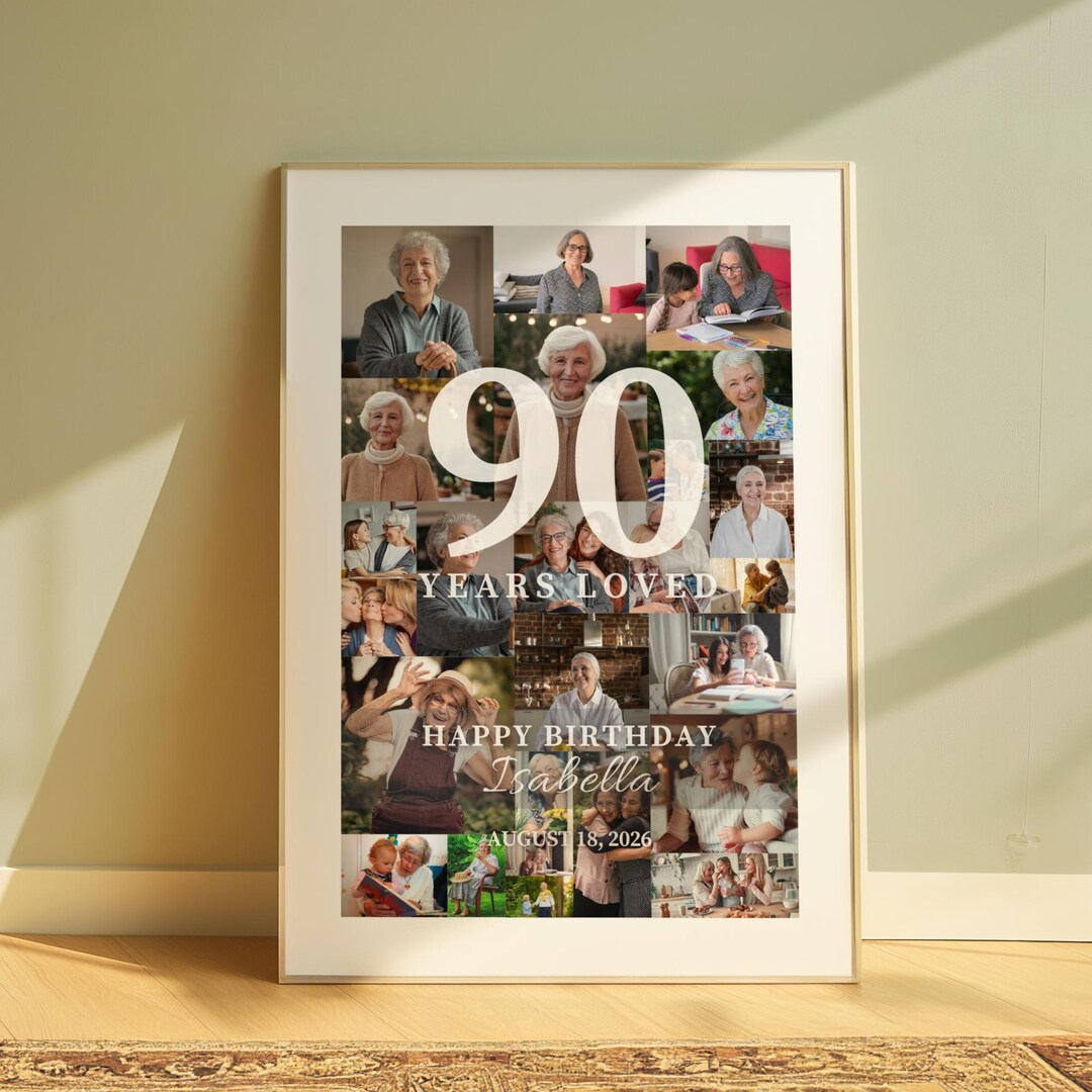 90th Birthday Photo Collage Frame Poster, 90th Birthday Gifts for Him ...