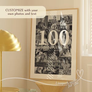 100th Birthday Photo Collage Frame Template, 100th Birthday Gift, 100th ...